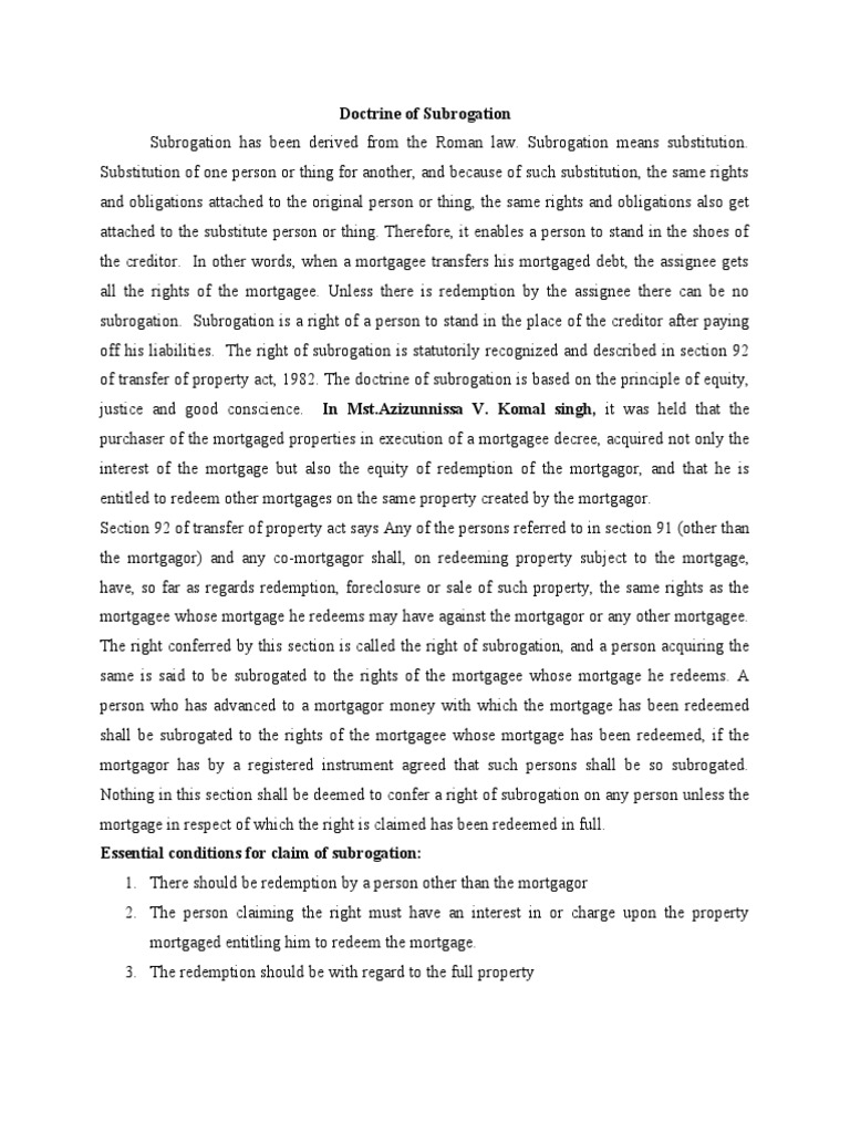 Doctrine of Subrogation | PDF | Mortgage Law | Subrogation