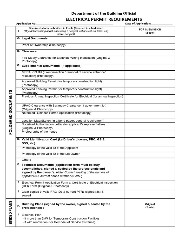 Electrical Permit Requirements: Department of The Building Official ...