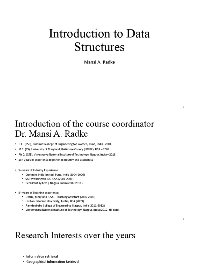 Introduction To Data Structures: Mansi A. Radke | PDF | Pointer (Computer Programming) | Subroutine