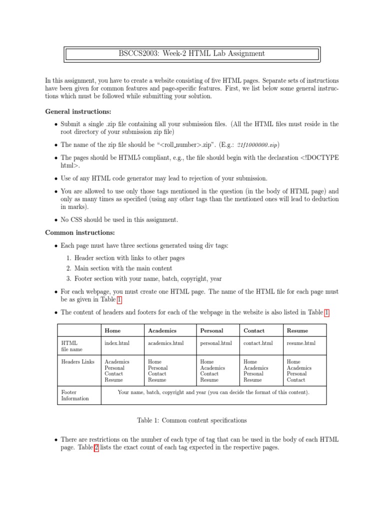 BSCCS2003: Week-2 HTML Lab Assignment | PDF | Html Element | Html