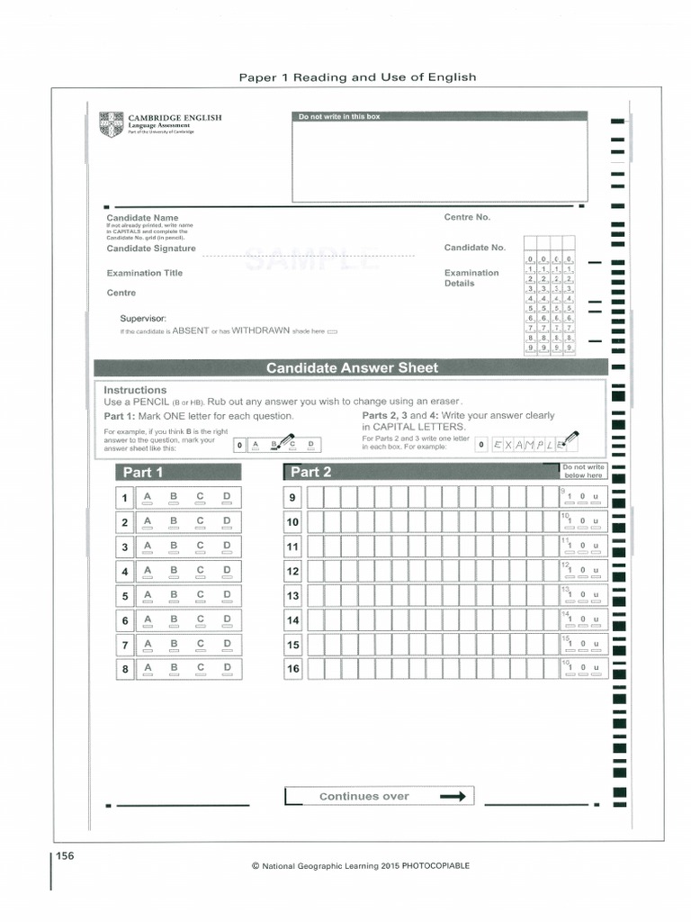 8 - Tests - FCE-Essential-ANSWER SHEETS | PDF