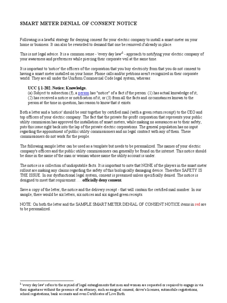 Smart Meter Denial of Consent Notice | PDF | Registered Mail | Safety
