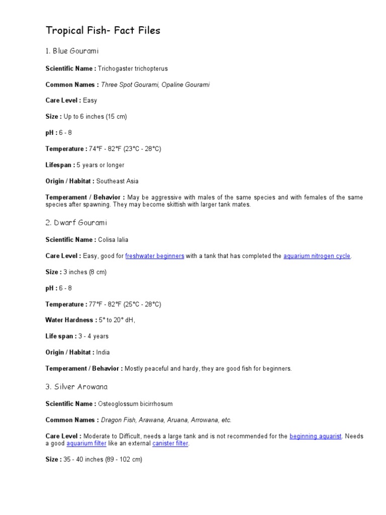 Tropical Fish Fact Files Overview | PDF | Aquarium | Fish