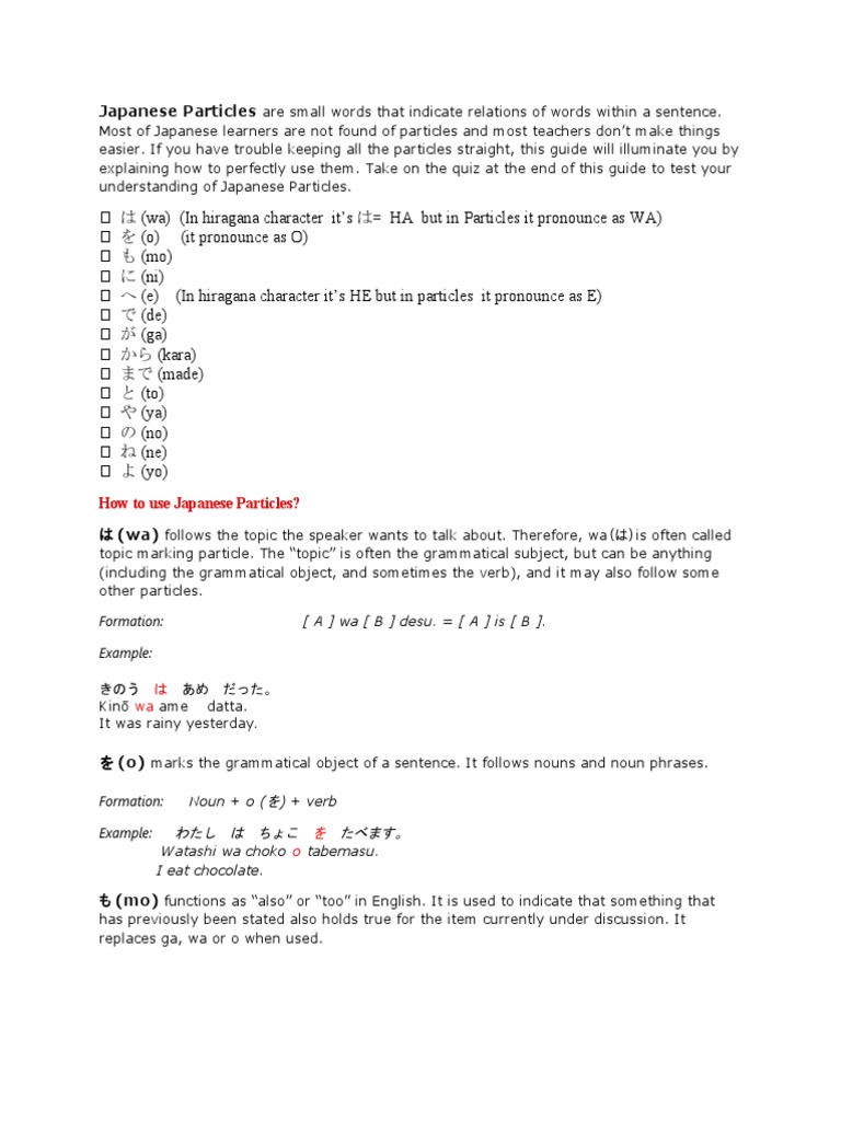 How To Use Japanese Particles? | PDF | Japanese Language | Subject ...