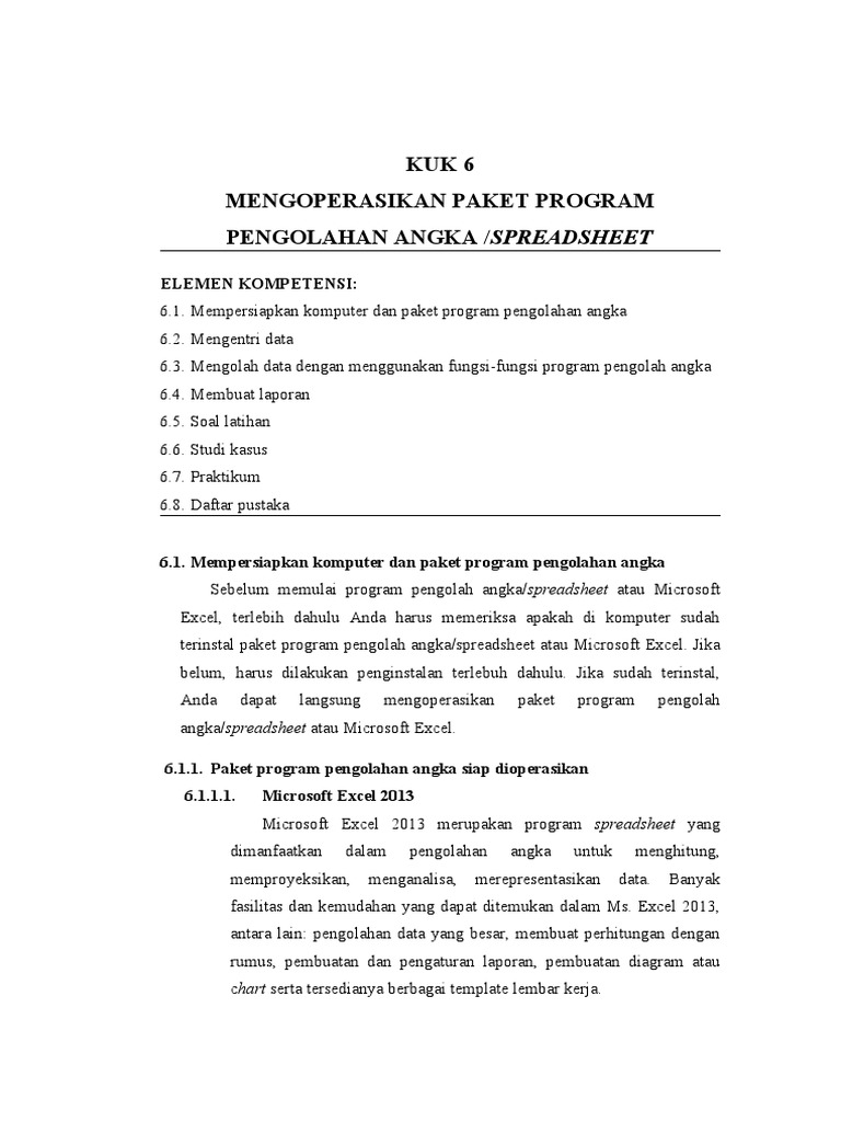 Kuk 6 - Mengoperasikan Paket Program Pengolahan Angka Spreadsheet | PDF