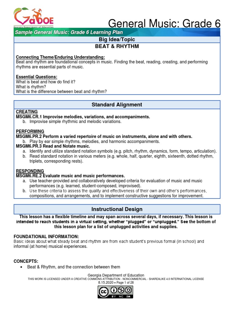 Music DLP General Music 6th Grade Lesson Plan | PDF | Career & Growth ...