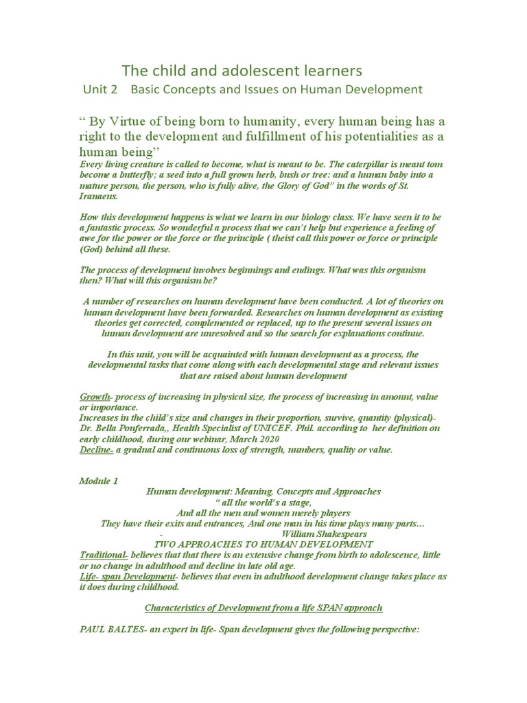 Handout in The Child and Adolescent Learners and The Teaching Principle ...