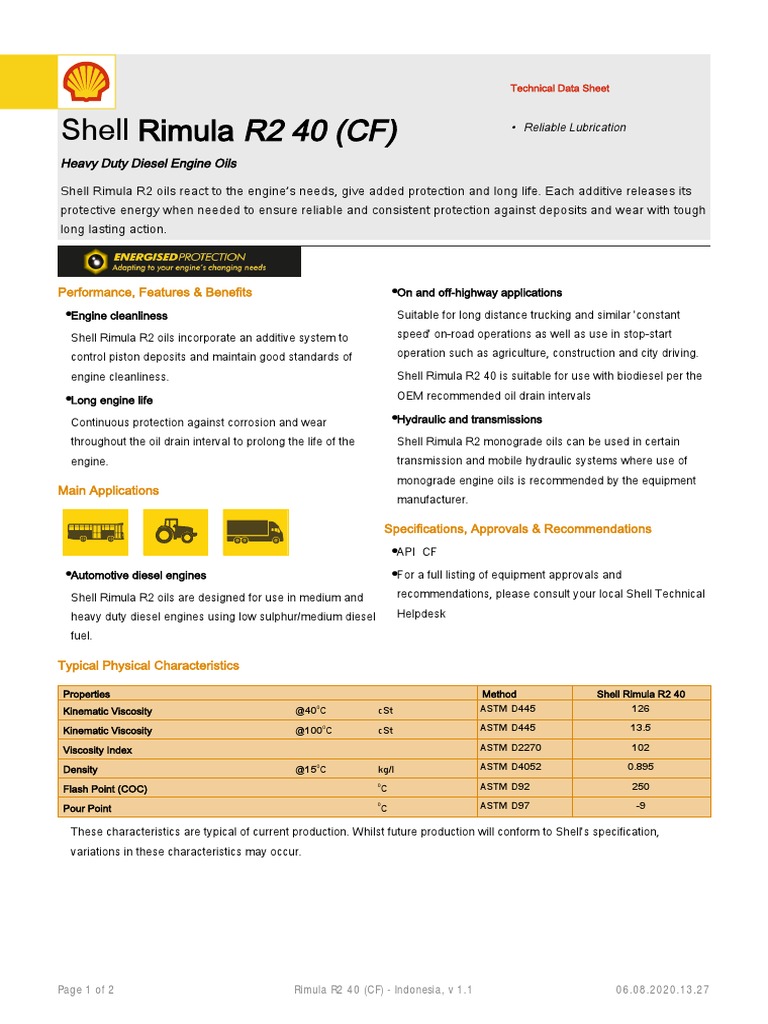 Shell Rimula R2 40 (CF) : Performance, Features & Benefits | PDF ...