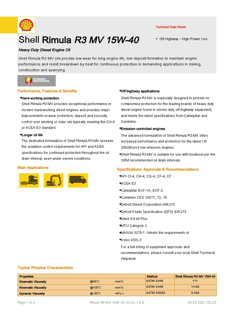 Shell Rimula R3 MV 15W-40 | PDF | Motor Oil