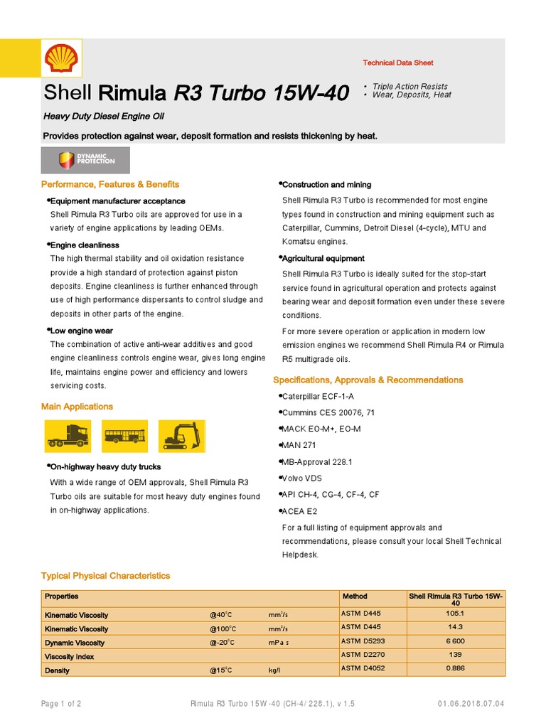 Shell Rimula R3 Turbo 15W-40 | PDF | Engines | Motor Oil