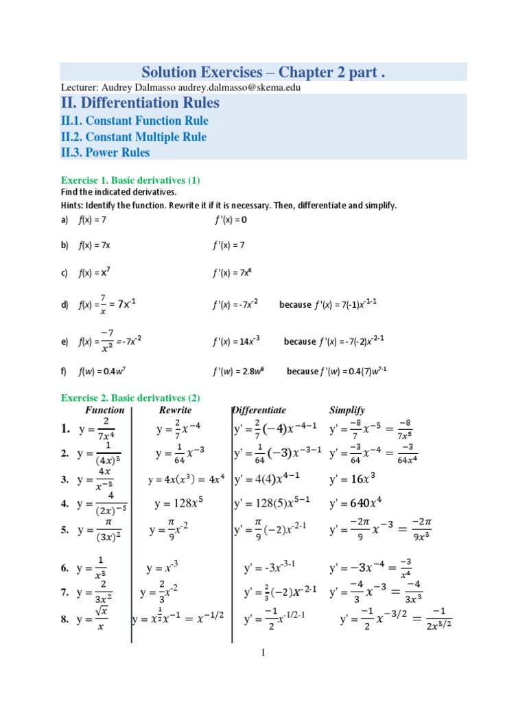 Solution Exercises Chapter 2 Part 1 | PDF | Derivative | Rates