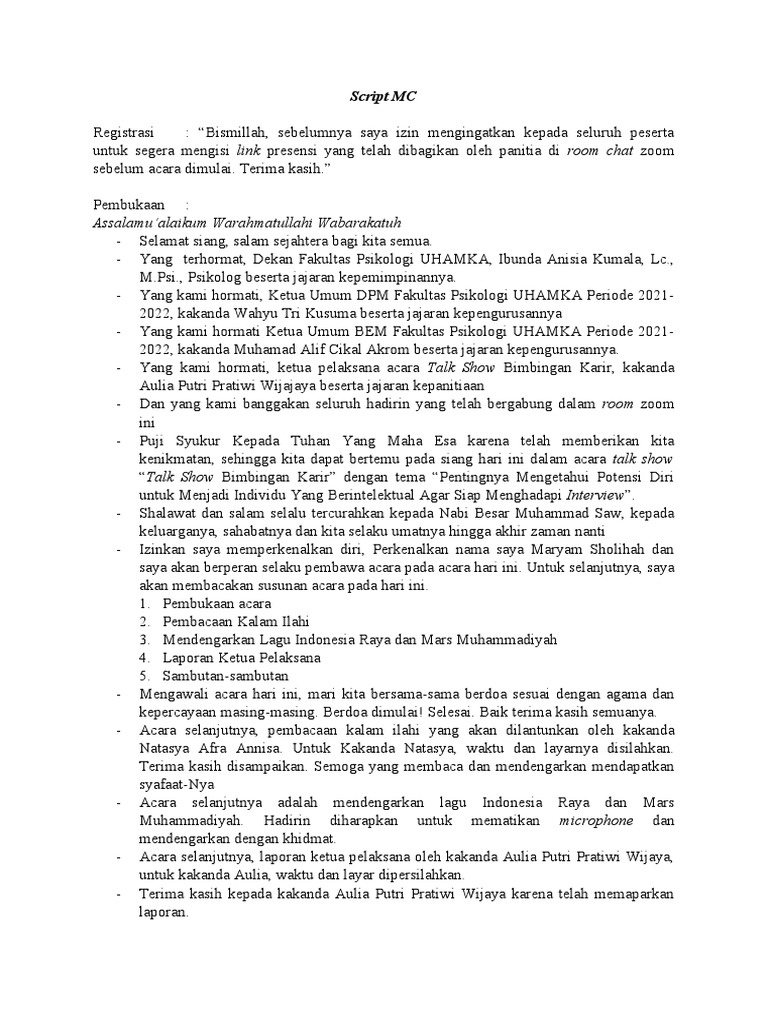 Script MC Talk Show BK | PDF | Karier & Perkembangan | Kajian Bahasa Asing
