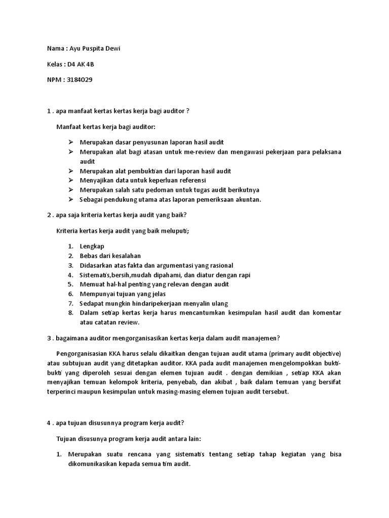 Manfaat dan Kriteria Kertas Kerja Audit | PDF