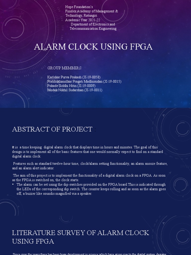 Presentation Alarm Clock Using FPGA | PDF | Field Programmable Gate Array | Clock
