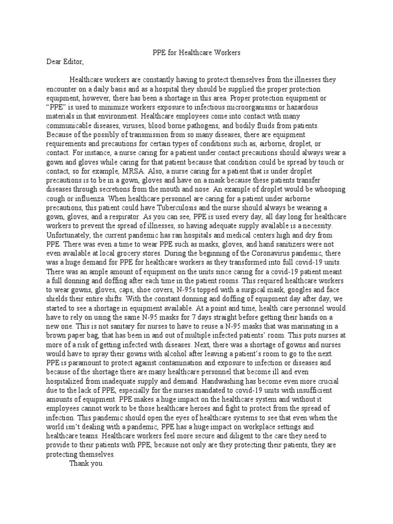 Ppe For Healthcare Workers Letter | PDF | Personal Protective Equipment ...