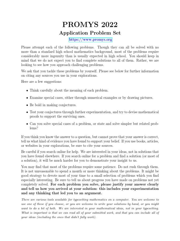 PROMYS 2022 Problems | PDF | Mathematics | Area
