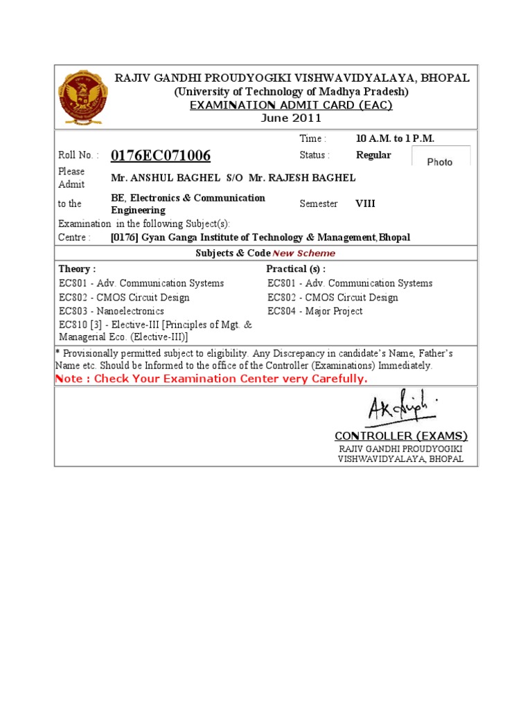 Anshul Admit Card | PDF