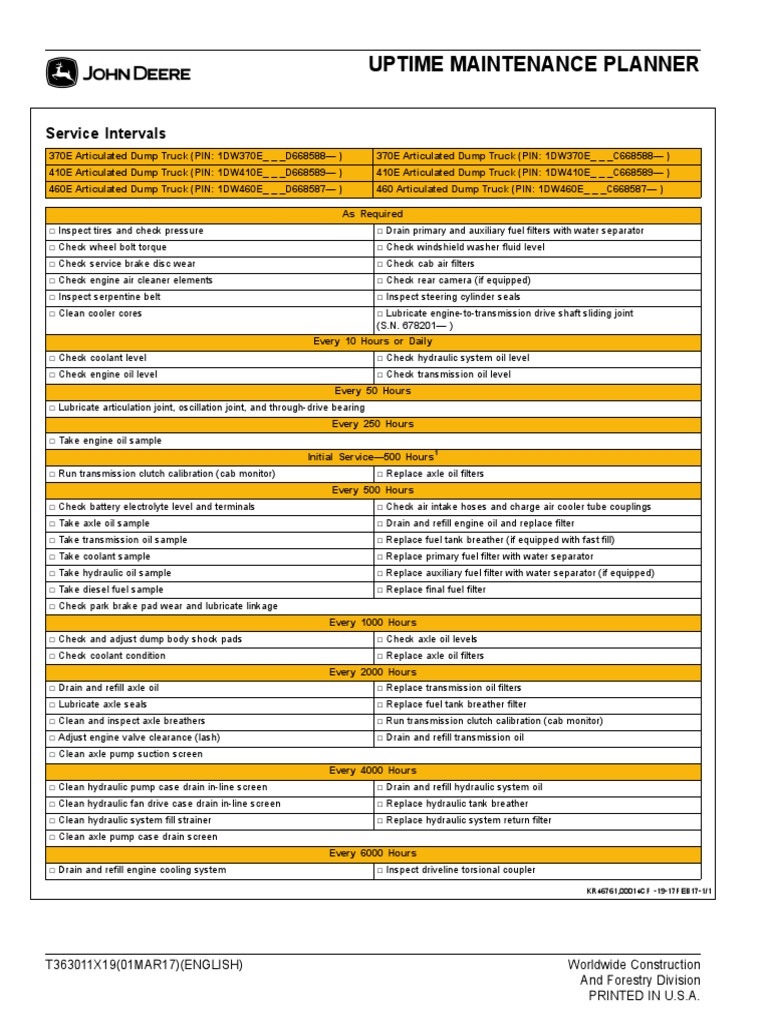 460E - ADT - Uptime Maintenance Planner | PDF | Truck | Transmission ...
