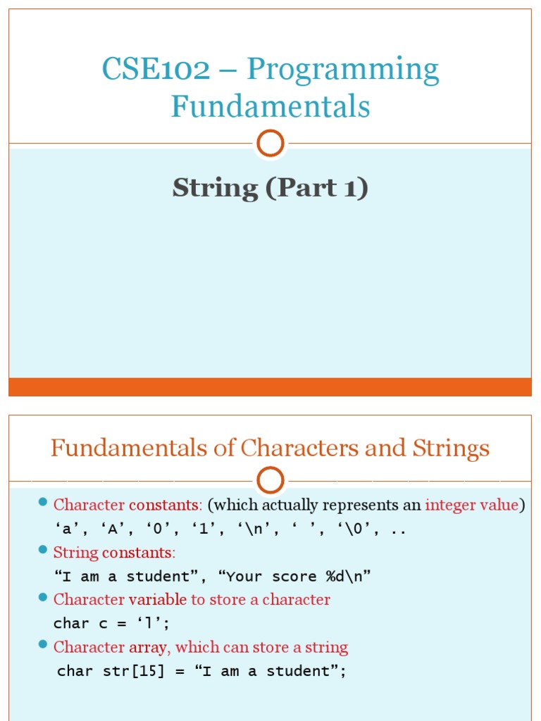 CSE102 - Programming Fundamentals: String (Part 1) | PDF | String (Computer Science) | Variable ...