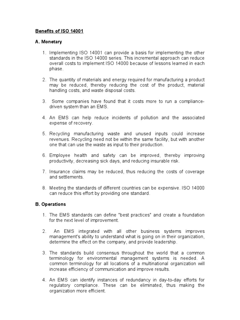 Benefits of ISO-14000 | PDF | Risk Management | Natural Environment
