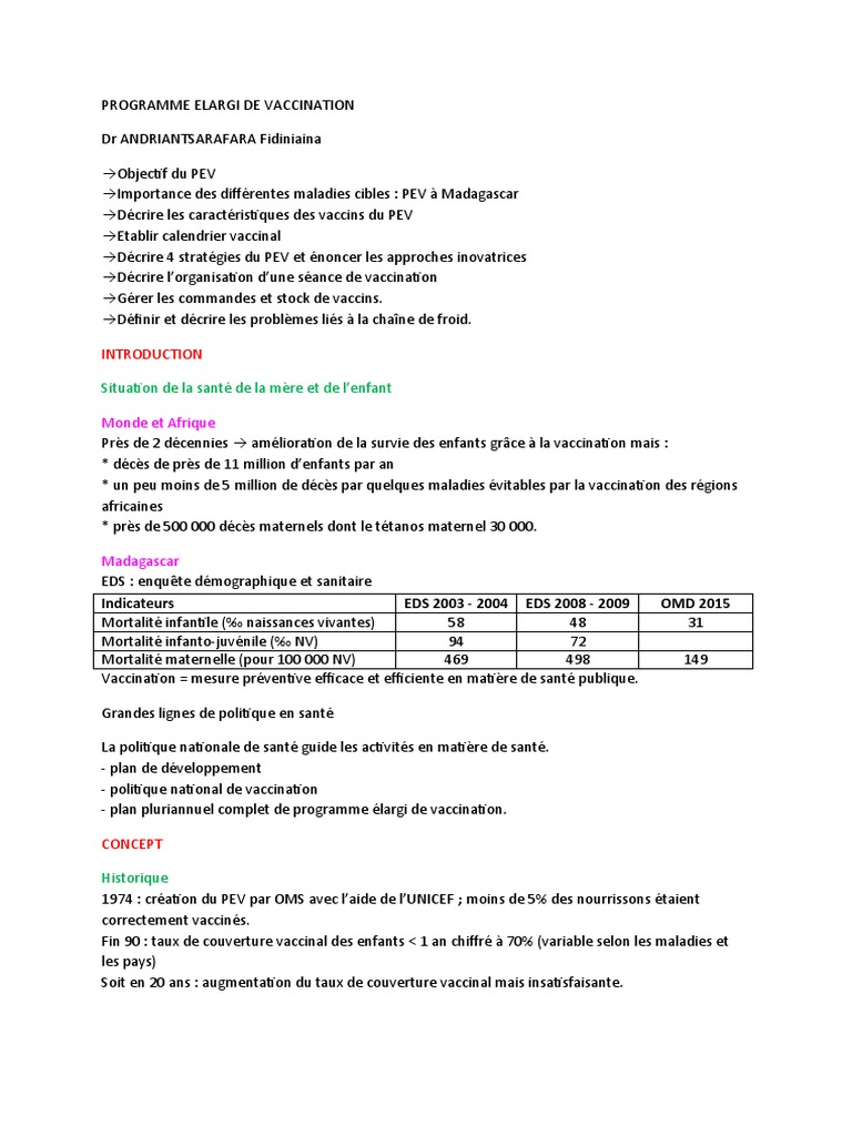 PROGRAMME ELARGI DE VACCINATION Dago | PDF | Vaccination | Rougeole