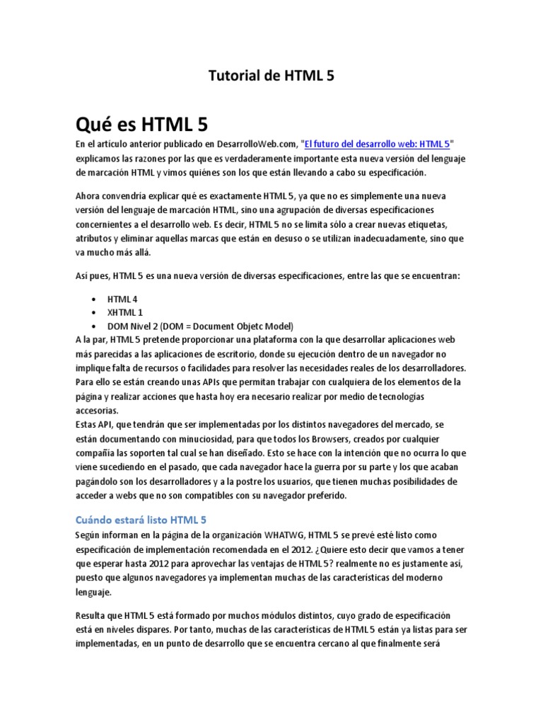 Tutorial de HTML5 | PDF | HTML | Aplicación web