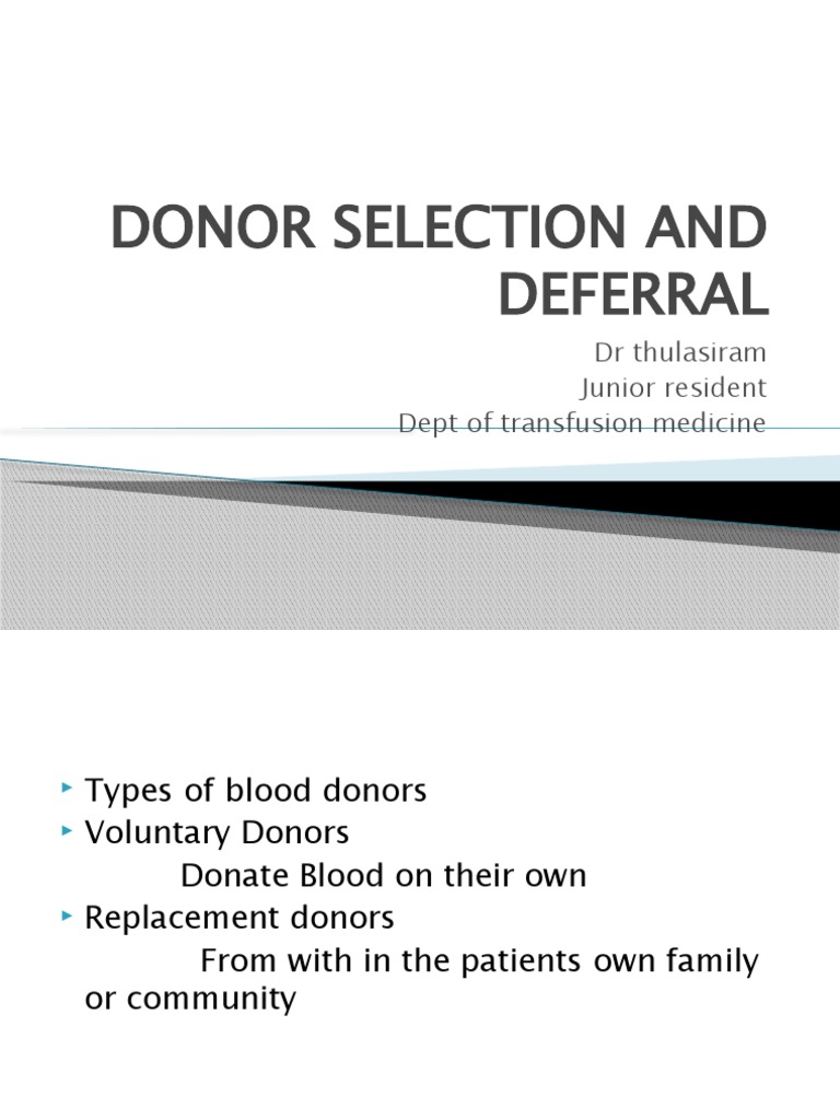 Donor Selection and Deferral | PDF | Blood Donation | Blood Transfusion