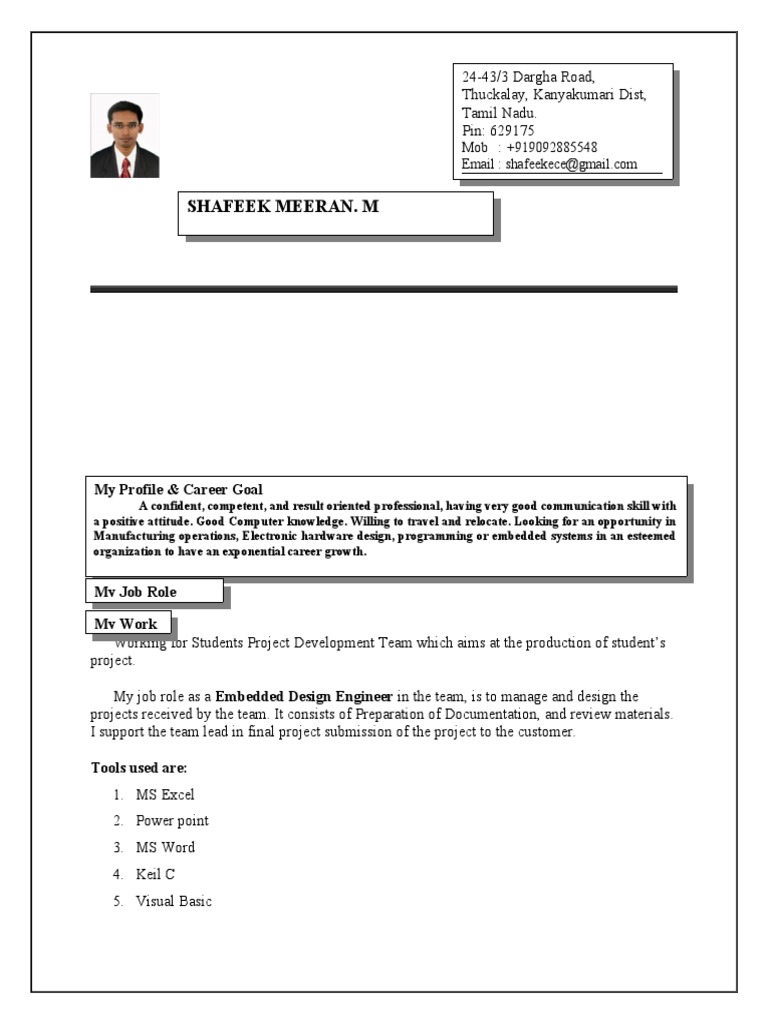 Shafeek Meeran. M: My Profile & Career Goal | PDF | Science And ...