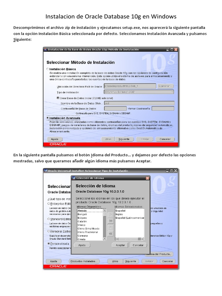 Instalacion de Oracle Database 10g en Windows | PDF | Bases de datos ... Instalacion de Oracle Database 10g en Windows | PDF | Bases de datos ...
