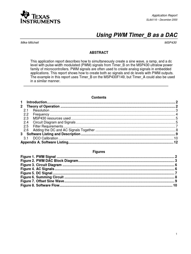 Using Pwm Timer B As A Dac Application Report Pdf