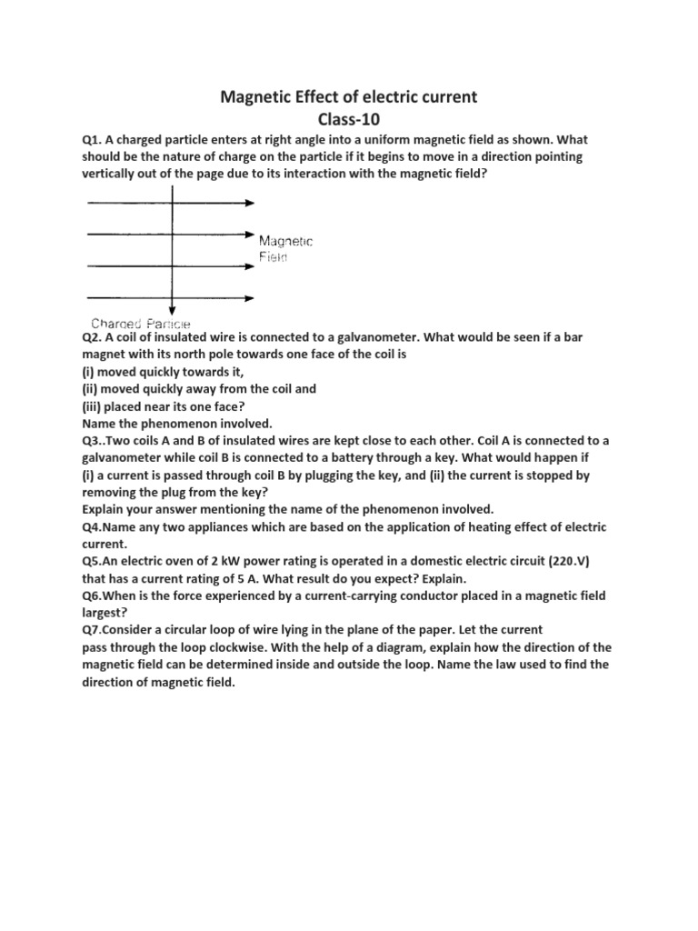 Magnetic Effect Physics Questions Class 10 | PDF