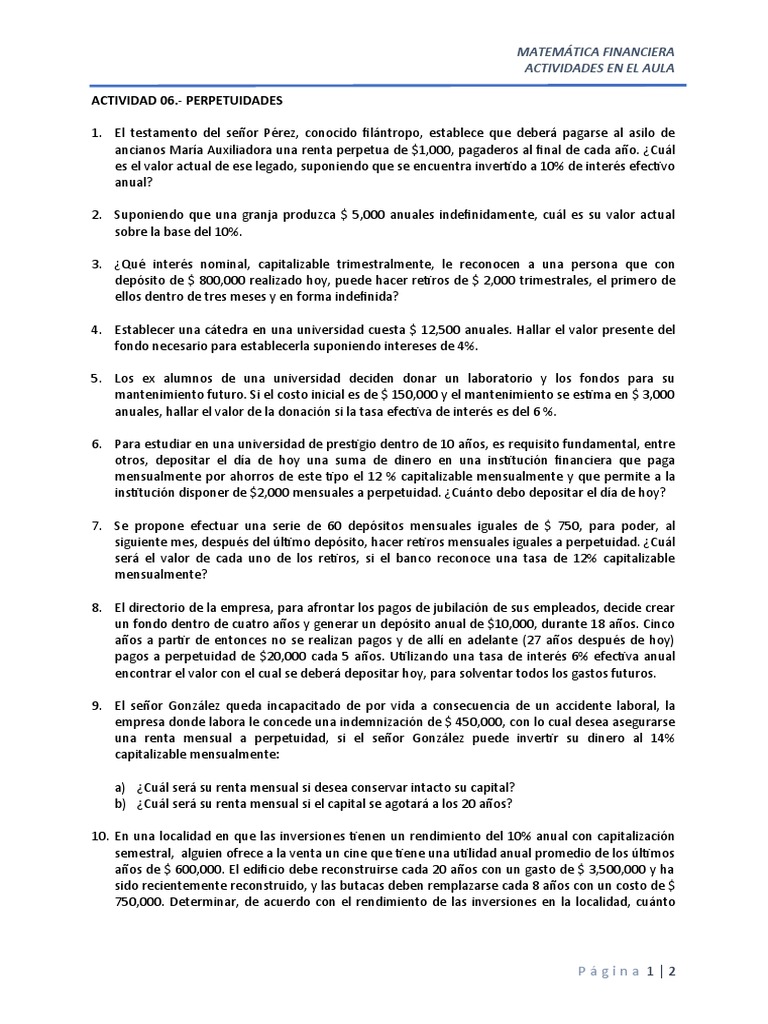 Perpetuidades | PDF | Finanzas Matemáticas | Interés