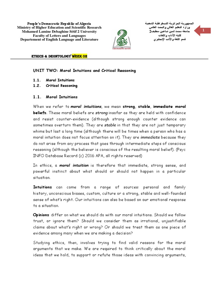 Ethics & Deontology Week 02 | PDF | Argument | Deductive Reasoning