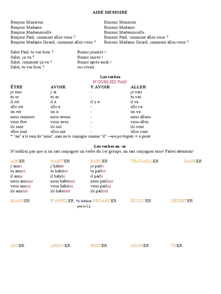 Aide Memoire + Exercices | PDF | Genre grammatical | Nombre grammatical