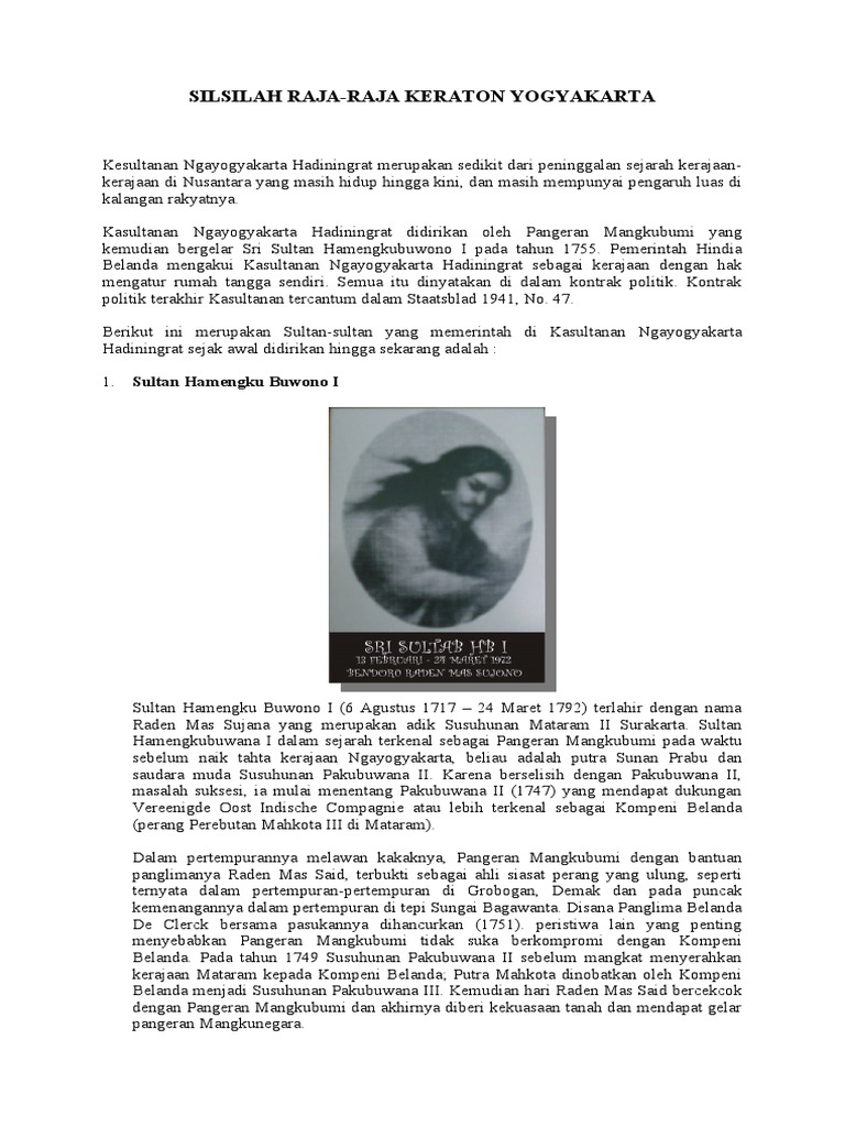 Silsilah Raja Keraton Yogyakarta | PDF