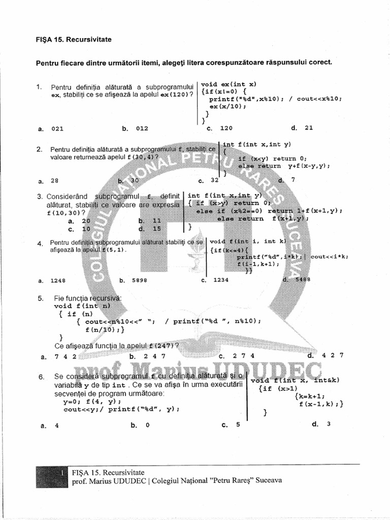 Fisa 15 Recursivitate | PDF