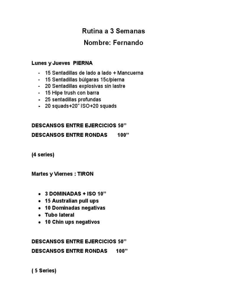 Entrenamiento Fercho | PDF