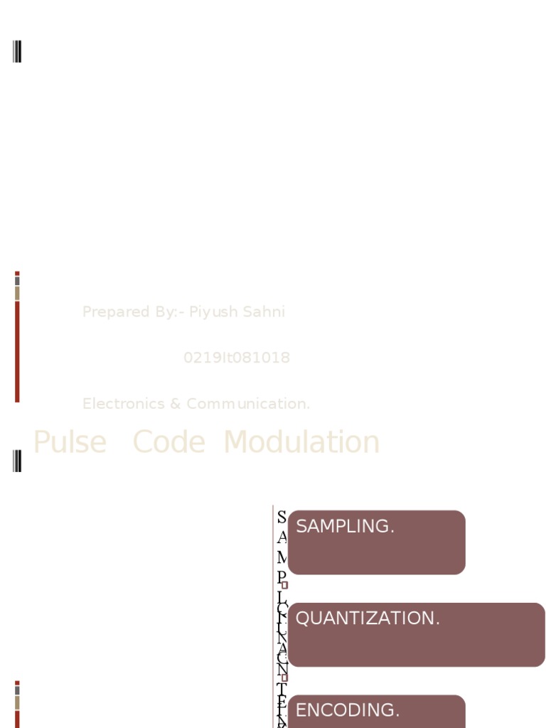 Pulse Code Modulation: Prepared By:-Piyush Sahni 0219it081018 Electronics & Communication ...