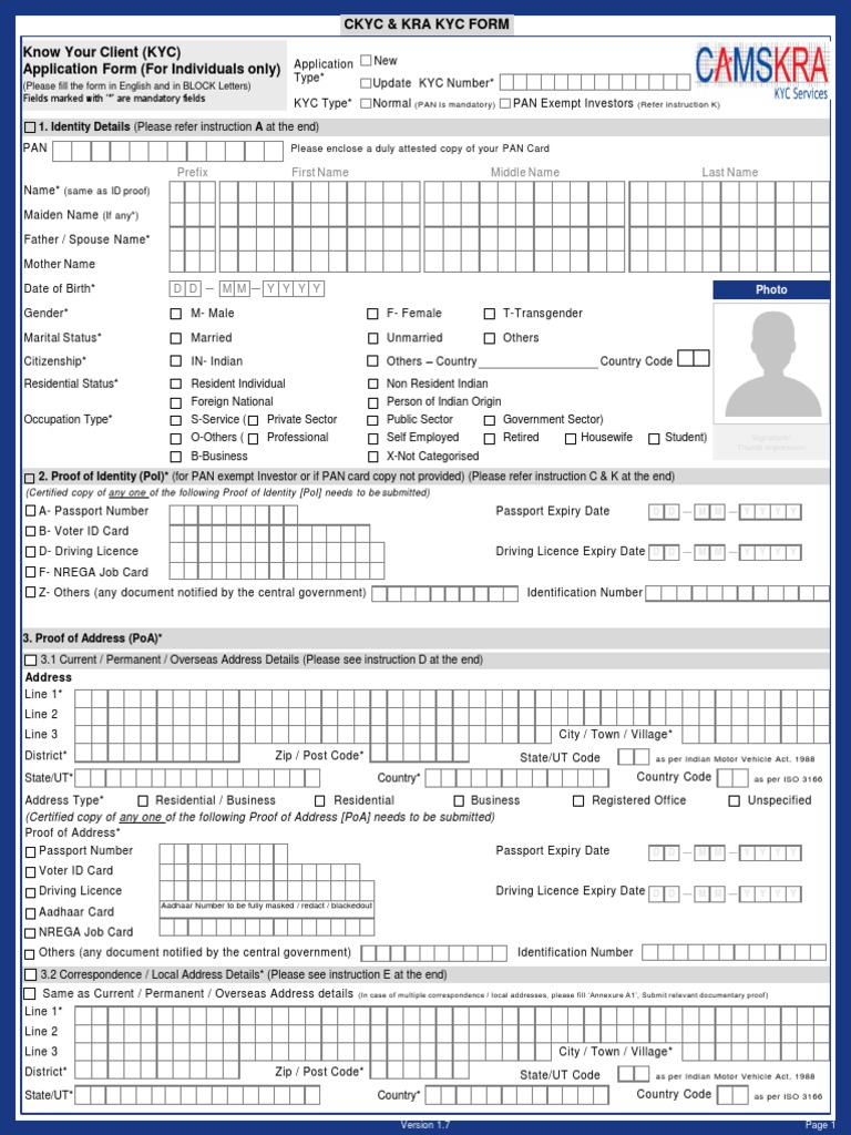 Kyc Form For Individual | PDF | Identity Document | Document