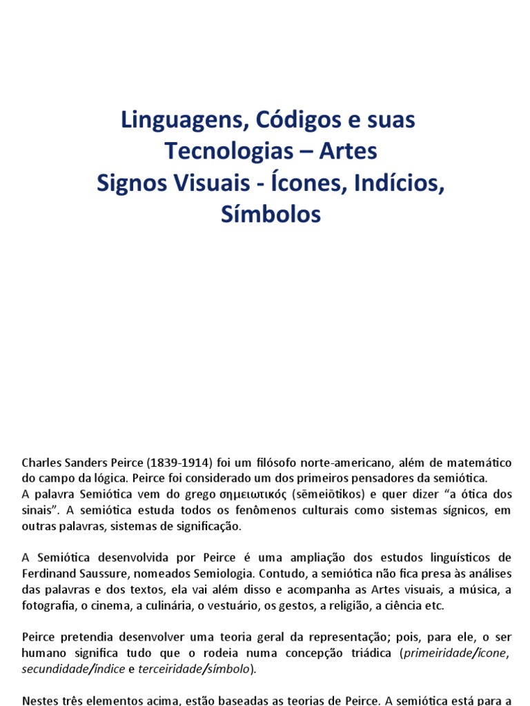 Signos Visuais Ícones Indícios e Símbolos | PDF | Semiótica | Charles ...