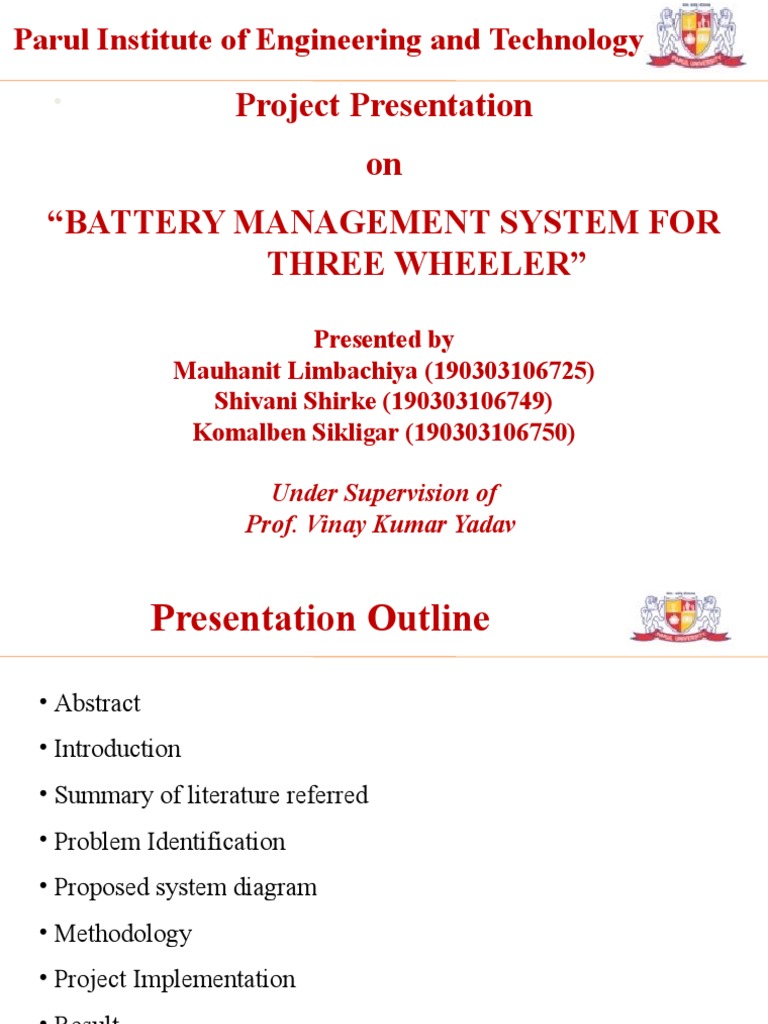 Project Presentation On "Battery Management System For Three Wheeler ...
