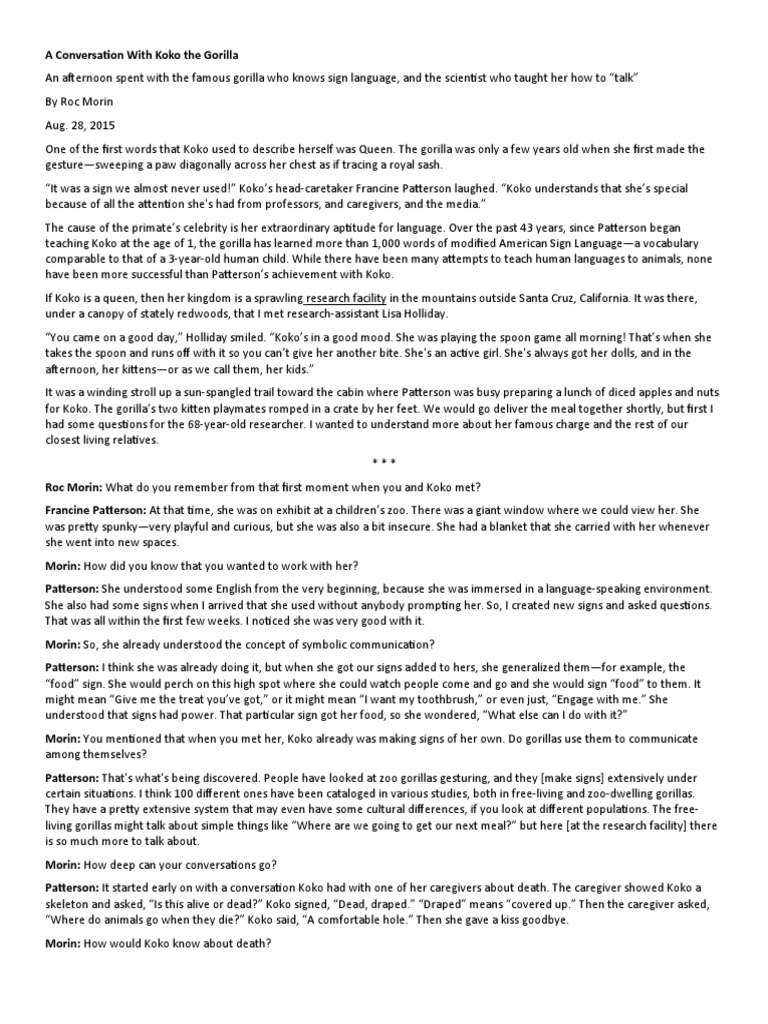 1 A Conversation With Koko The Gorilla | PDF | Cognitive Science