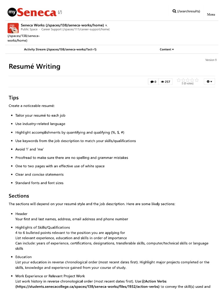Seneca Resume Writing Tips | PDF