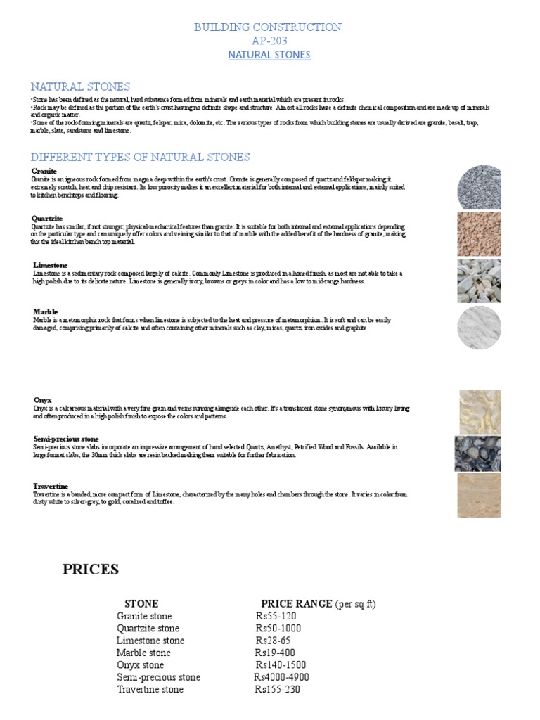 Types of Stones Used in Construction | PDF | Rock (Geology) | Granite
