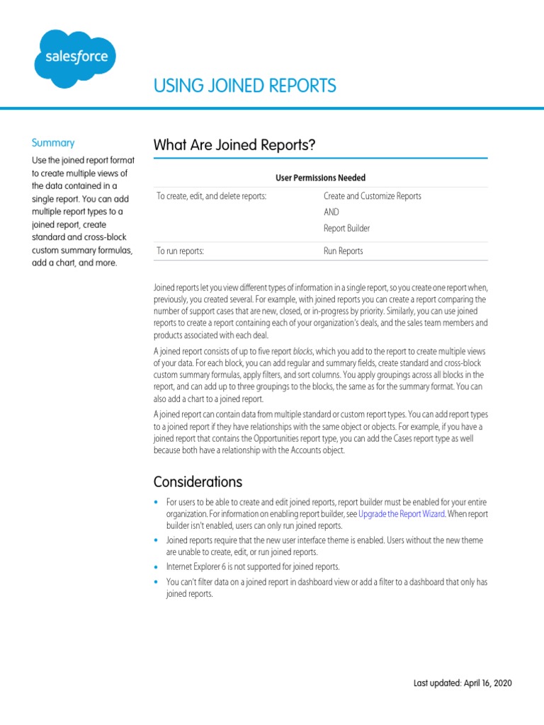 Salesforce Report Joined Format Cheatsheet Pdf Chart Formula