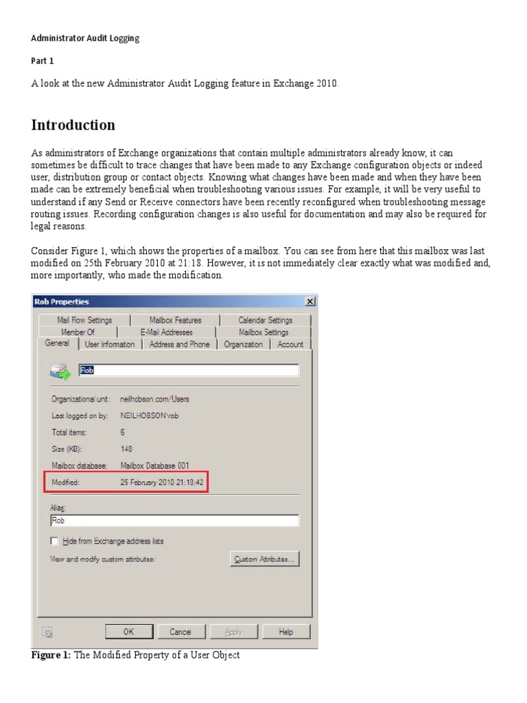 Administrator Audit Logging: Figure 1: The Modified Property of A User Object | PDF | Email ...