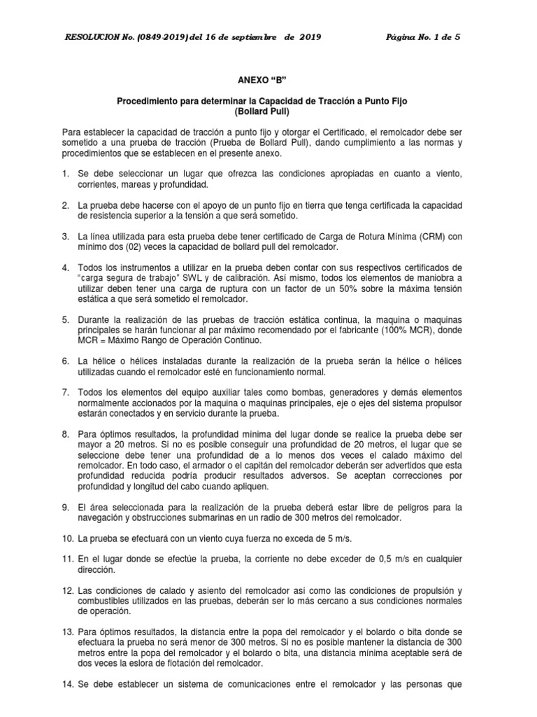 Procedimiento Prueba Bollard Pull | PDF | Remolcador | Buques