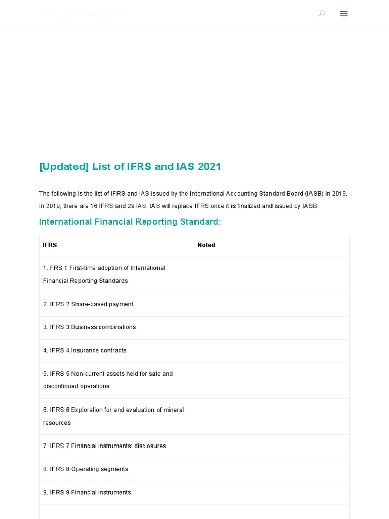 (Updated) List of IFRS and IAS 2021 - Wikiaccounting | PDF ...