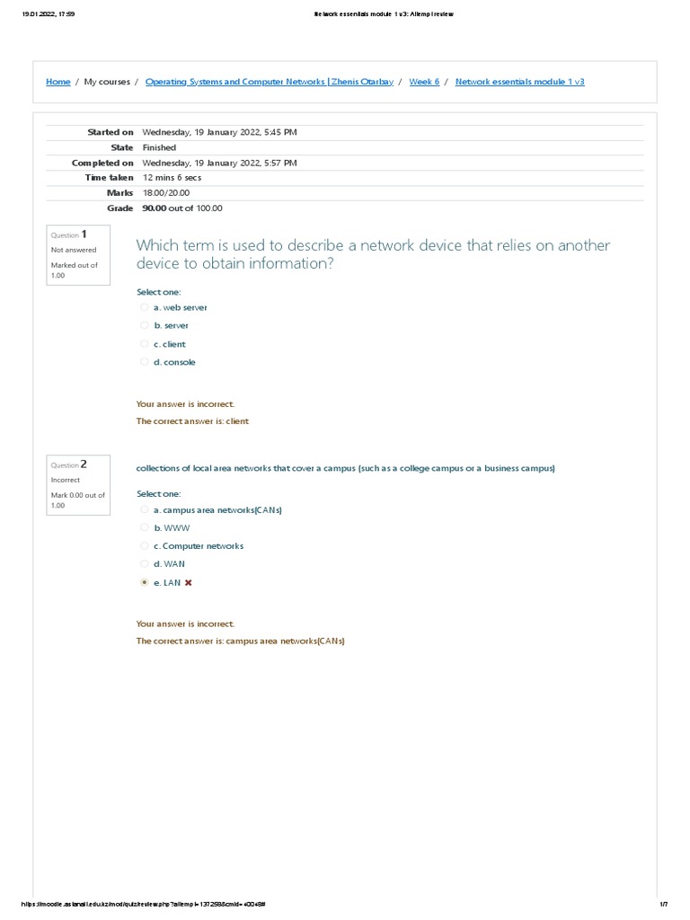 Network Essentials Module 1 v3 - Attempt Review | PDF | Computer ...
