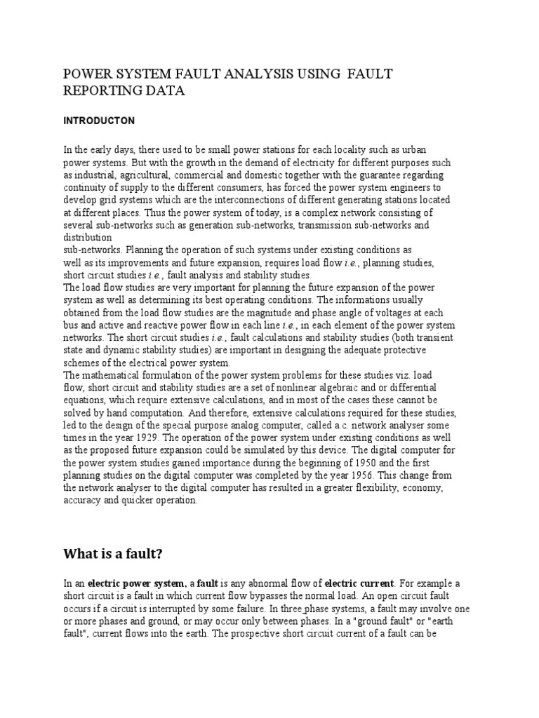 Power System Fault Analysis Using Fault Reporting Data: What Is A Fault? | PDF | Physical ...